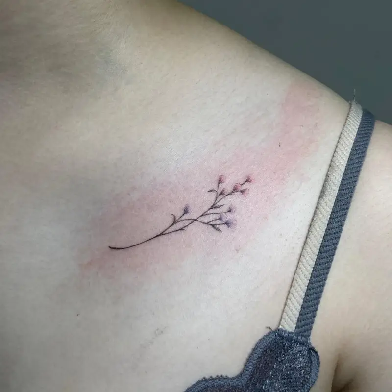 かすみ草タトゥー | Tattoo・Fine Line / Linework・Chest・Sternum・Baby's Breath ...